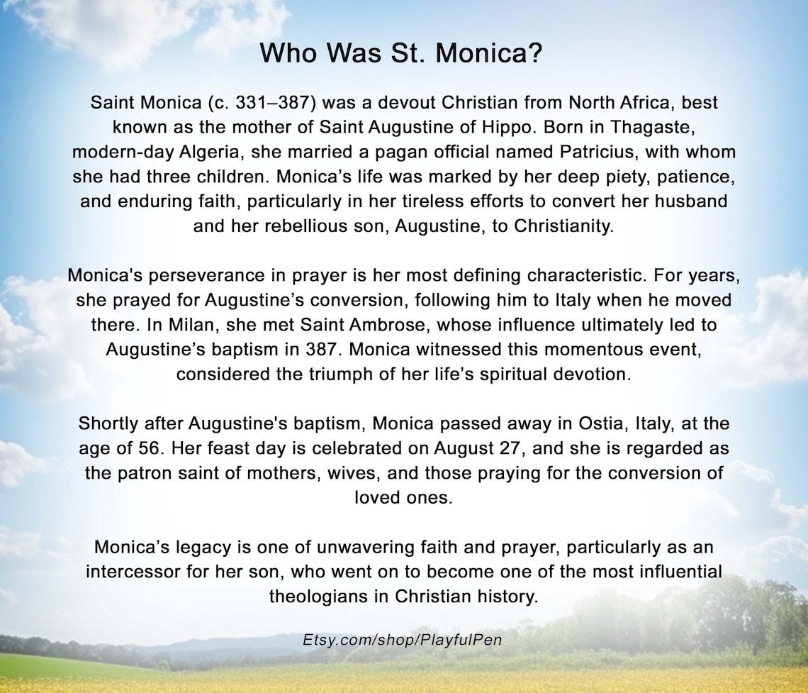 Saint Monica Printable Wall Art Poster, Mother of Saint Augustine ...