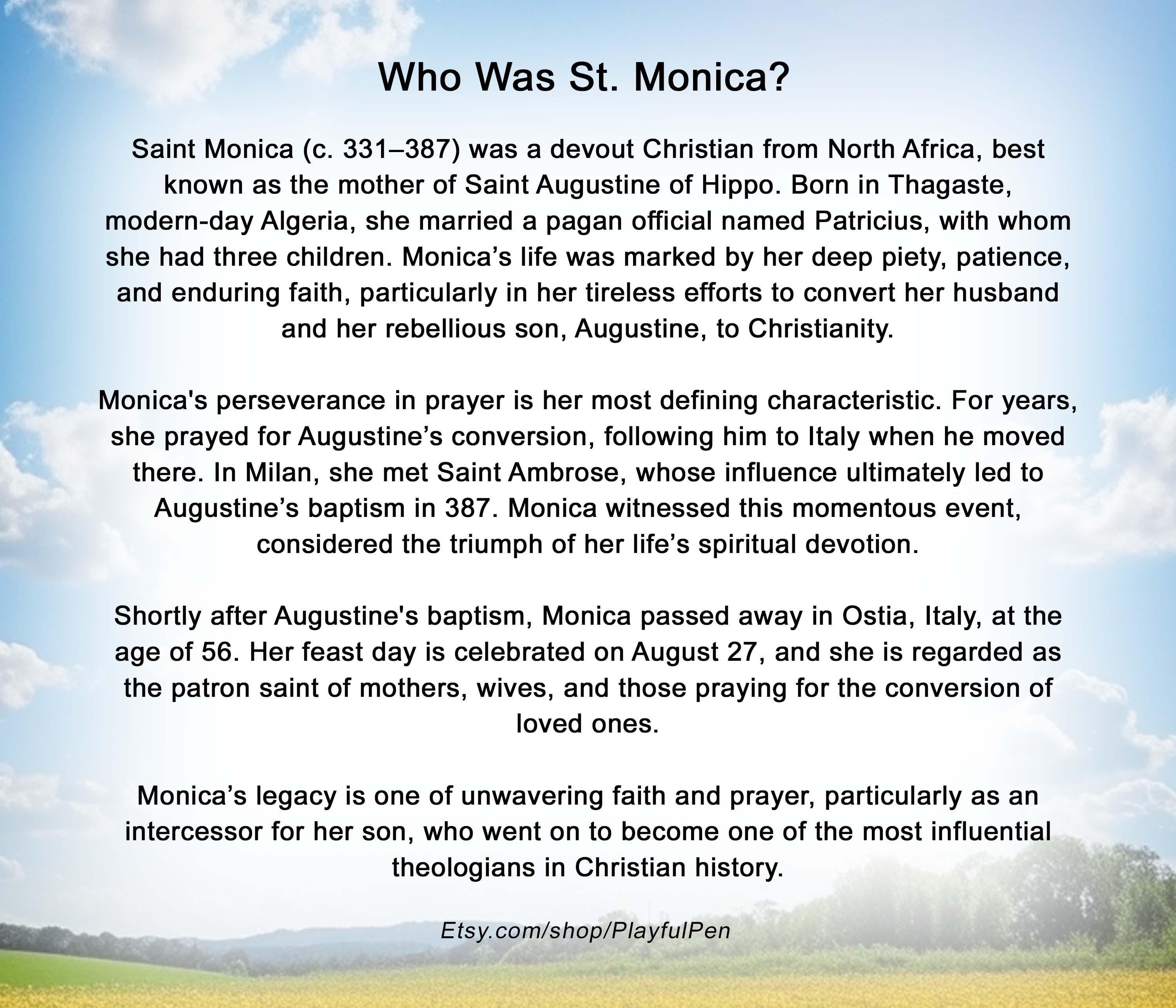 Saint Monica Printable Wall Art Poster, Mother of Saint Augustine ...