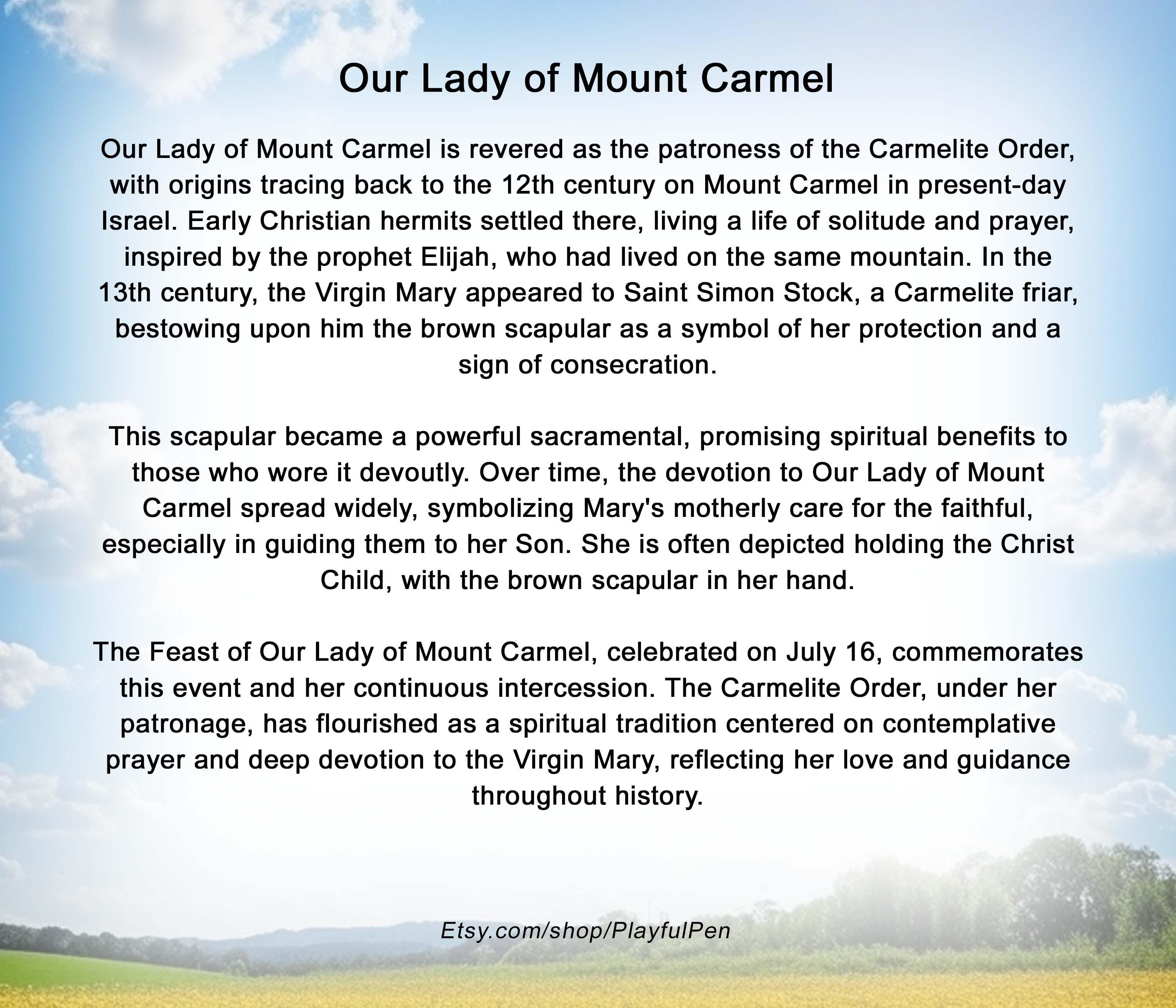 Our Lady of Mount Carmel Wall Art Printable, Carmelite Marian Devotion ...
