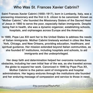 St Frances Xavier Cabrini Printable Wall Art, Mother Cabrini Catholic ...