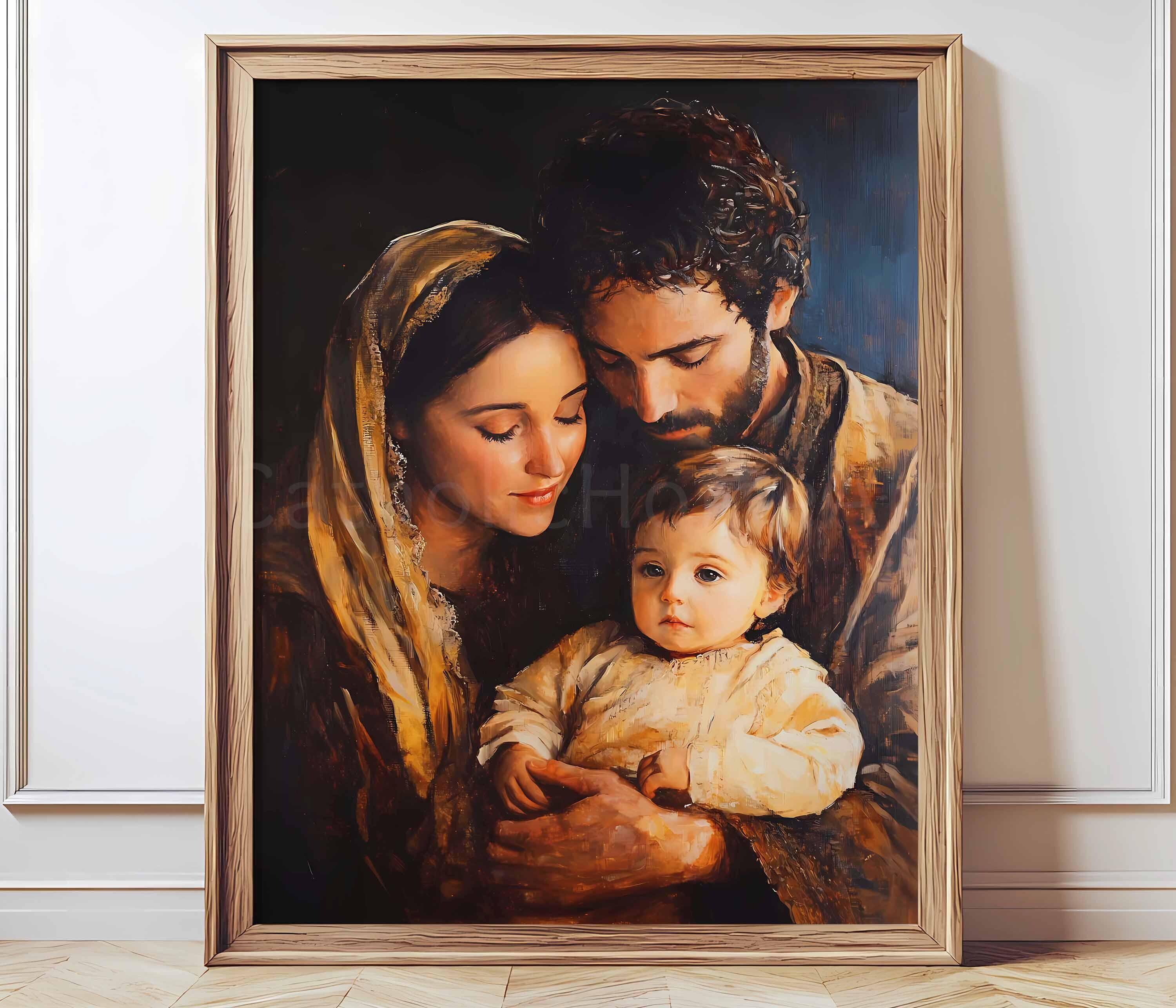 Holy Family Nativity Scene Printable Wall Art Poster, Jesus Mary Joseph ...