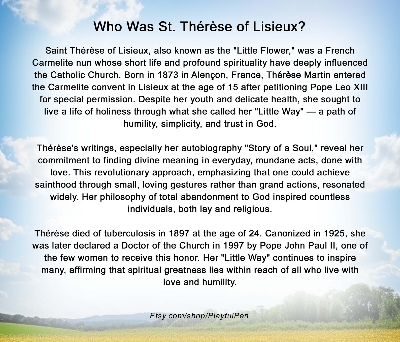 St Therese of Lisieux Printable Wall Art, Saint Therese of the Child ...