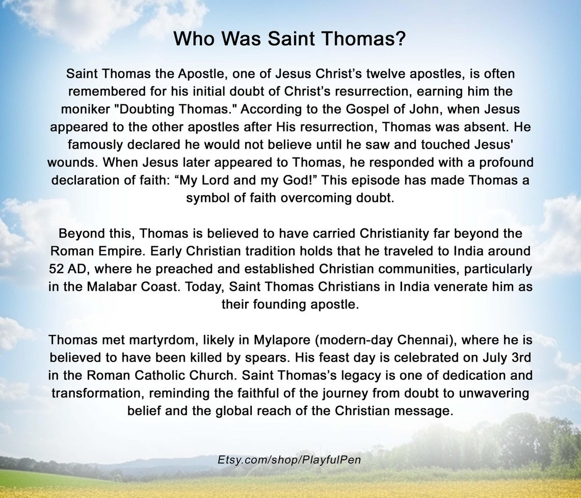 Saint Thomas the Apostle Printable Wall Art, Catholic Poster Print ...