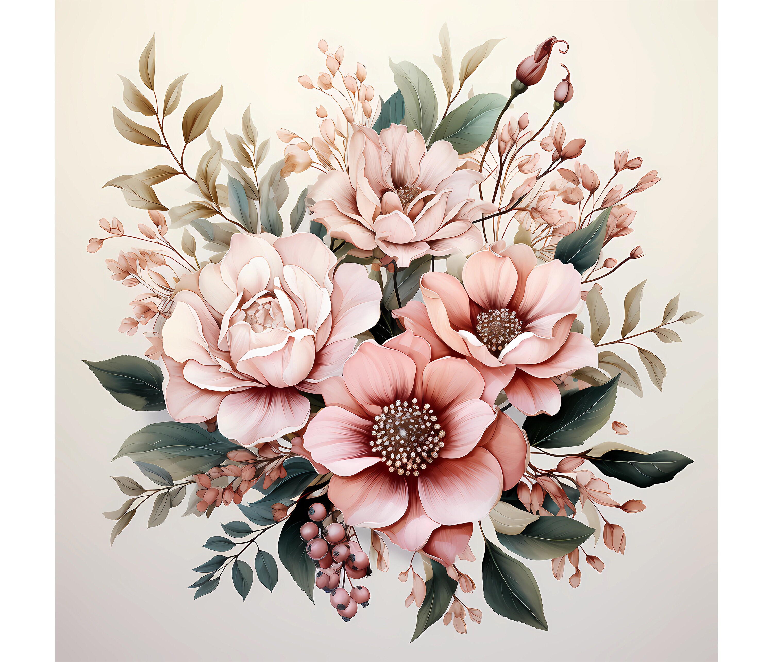 Shabby Chic Flowers Clipart, 8 High Quality Jpgs, Watercolor Pink ...