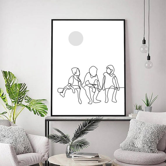 Family Wall Art Printable Sisters Line Drawing Siblings - Etsy