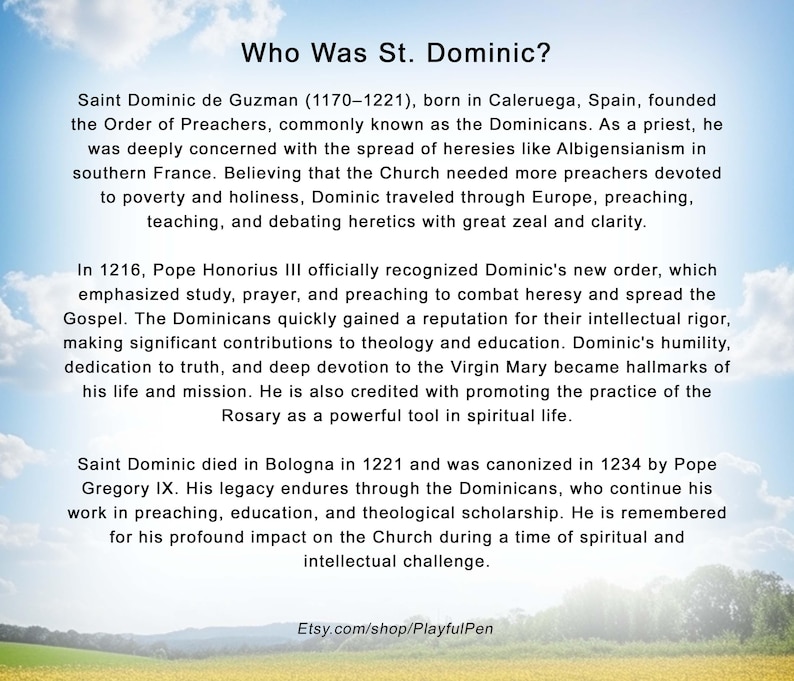 St Dominic Printable Poster Wall Art, Saint Dominic De Guzman Digital ...