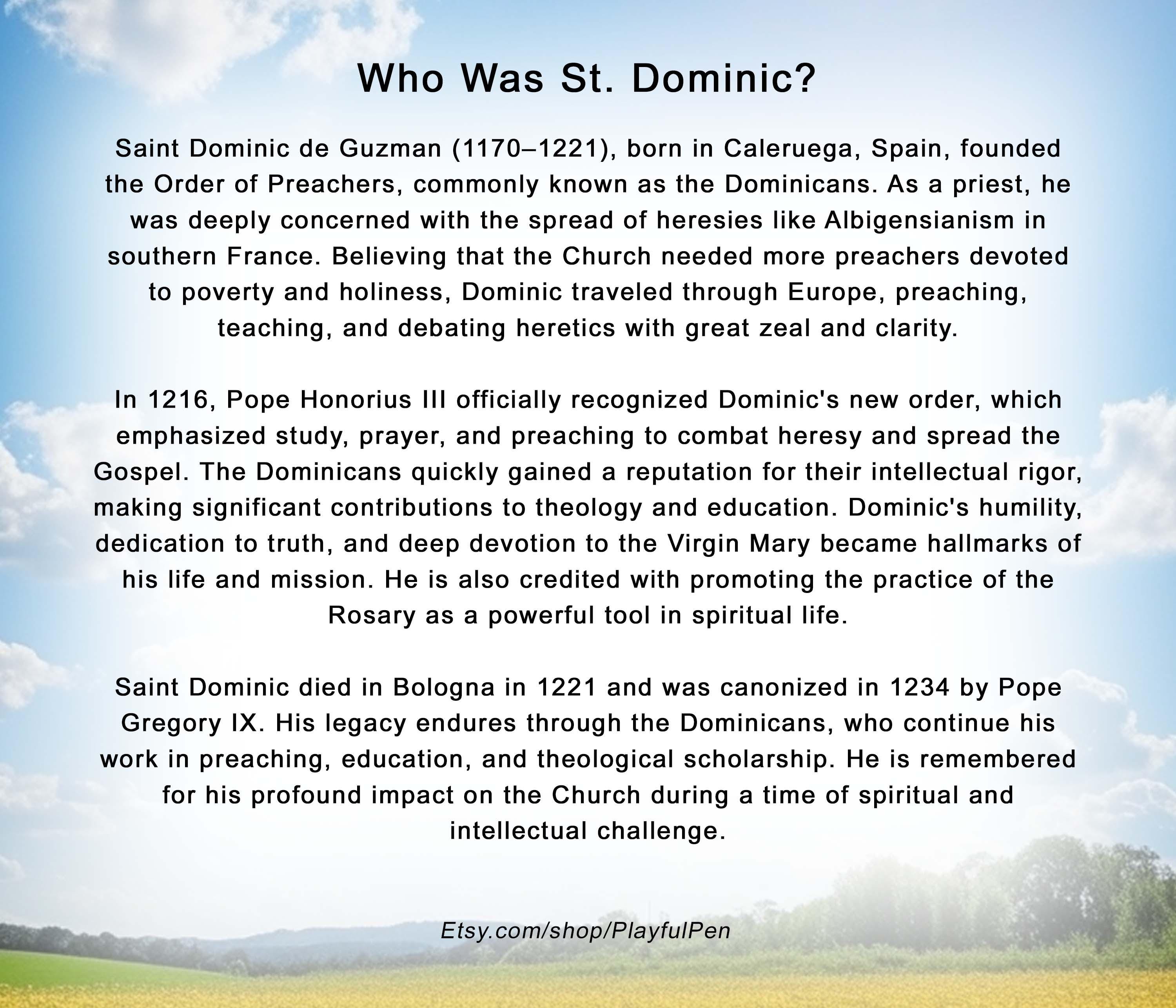 St Dominic Printable Poster Wall Art, Saint Dominic De Guzman Digital ...