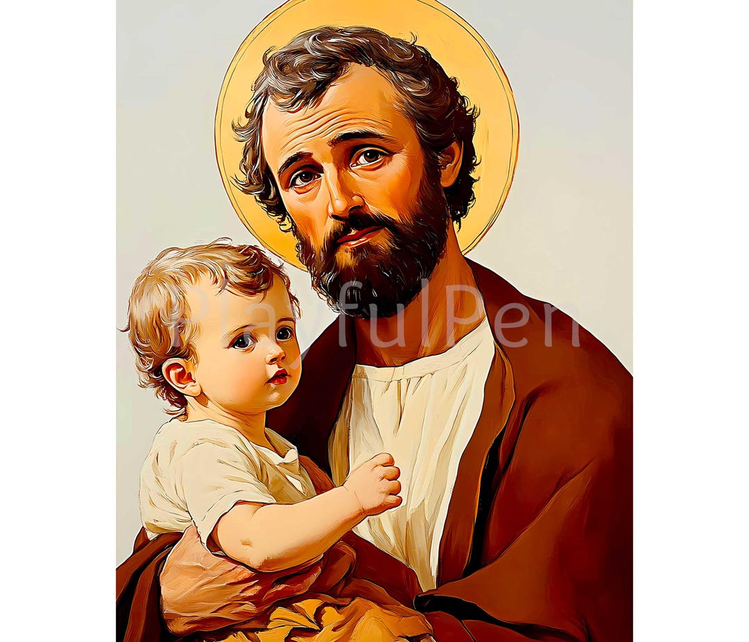 Saint Joseph Wall Art Printable, St Joseph With Baby Jesus Catholic ...