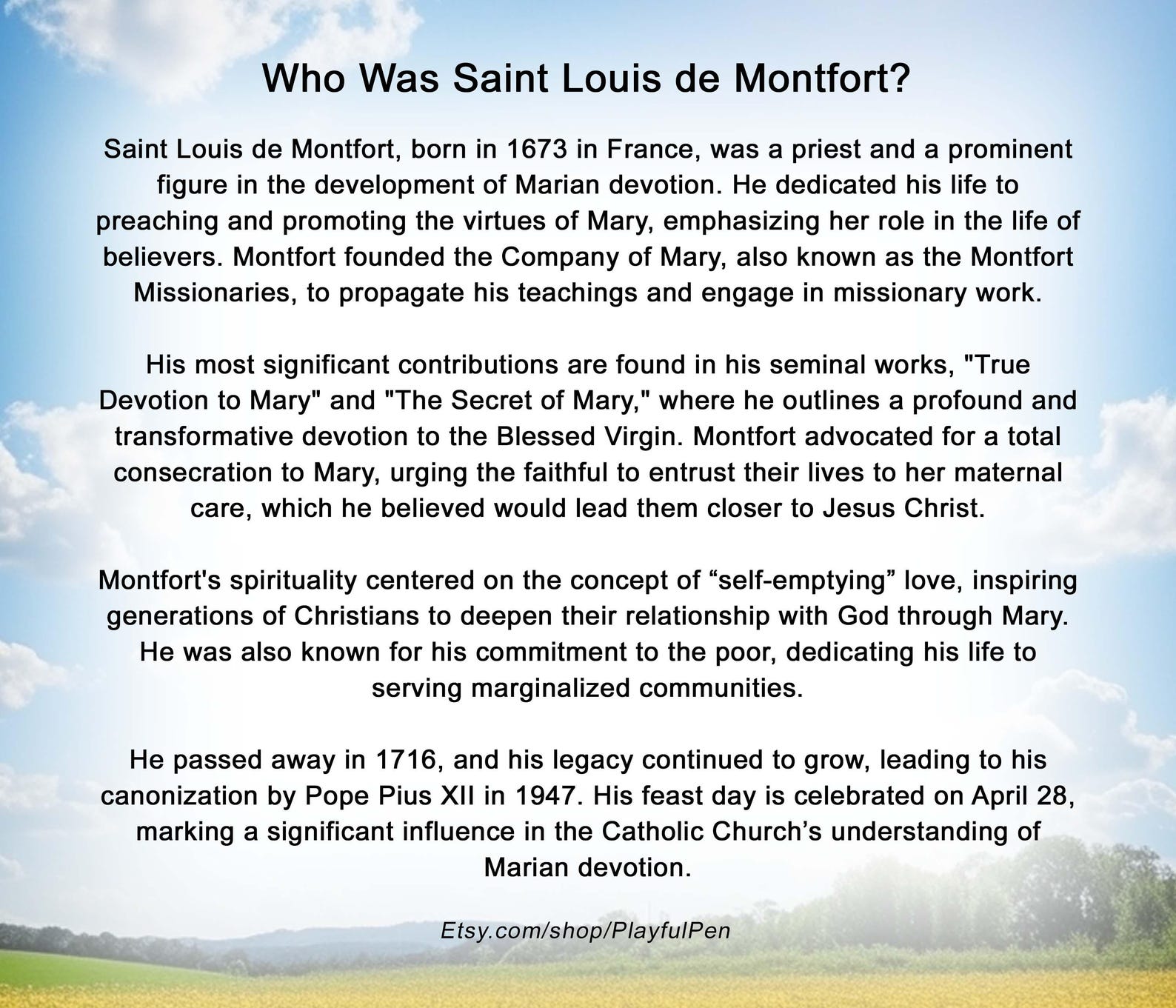 St Louis De Montfort Wall Art Printable, Saint Louis Monfort Art Print ...