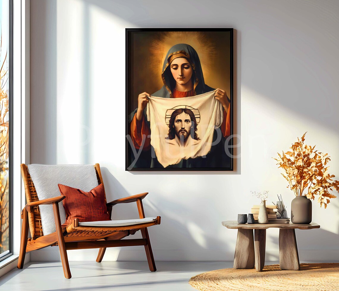 Saint Veronica Wall Art Printable, St Veronica Cloth With Jesus Face ...