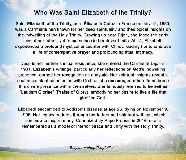 St Elizabeth of the Trinity Wall Art Printable, Saint Elizabeth Trinity ...