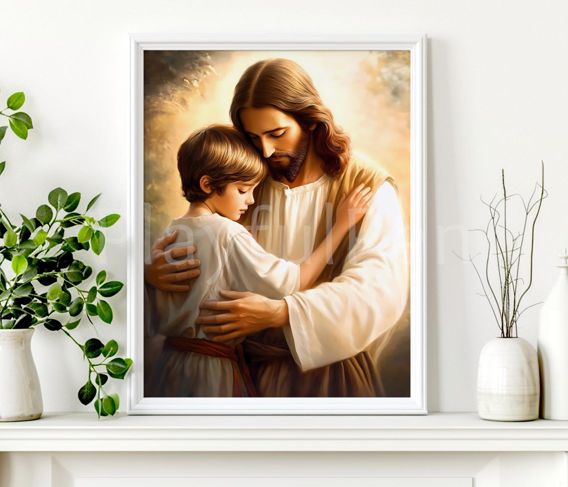 Jesus Hugging a Child Printable Poster, Jesus Hugging Boy Christian ...