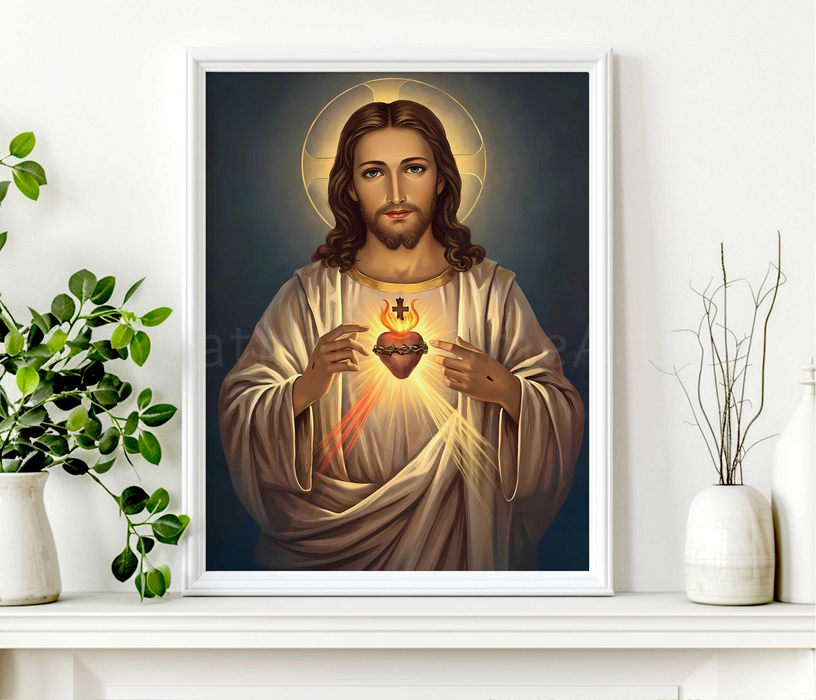 Sacred Heart of Jesus Printable Wall Art, Divine Mercy Catholic ...