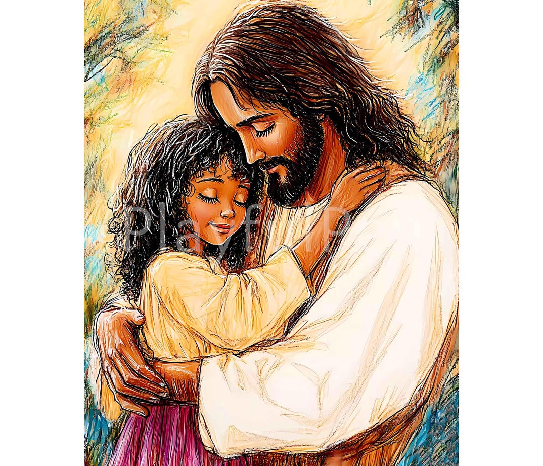 Jesus With a Girl, Printable Jesus Artwork, Jesus With Black Children ...