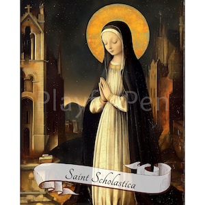 Saint Scholastica Printable Wall Art, Catholic Poster Print, Christian Religious Art Digital ...