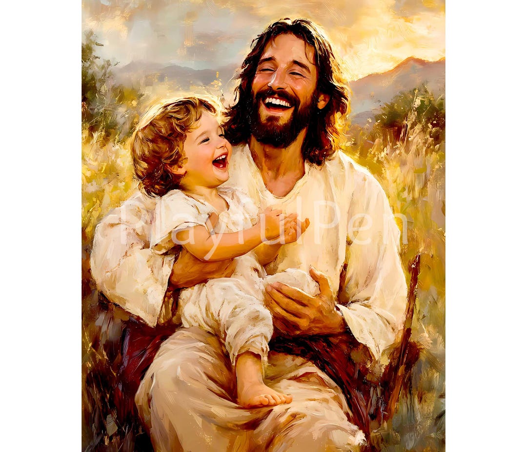 Jesus With a Child Wall Art Printable, Jesus With a Boy, Smiling Jesus ...