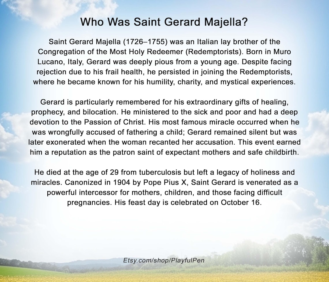 Saint Gerard Majella Wall Art Printable, St Gerard Digital Download ...