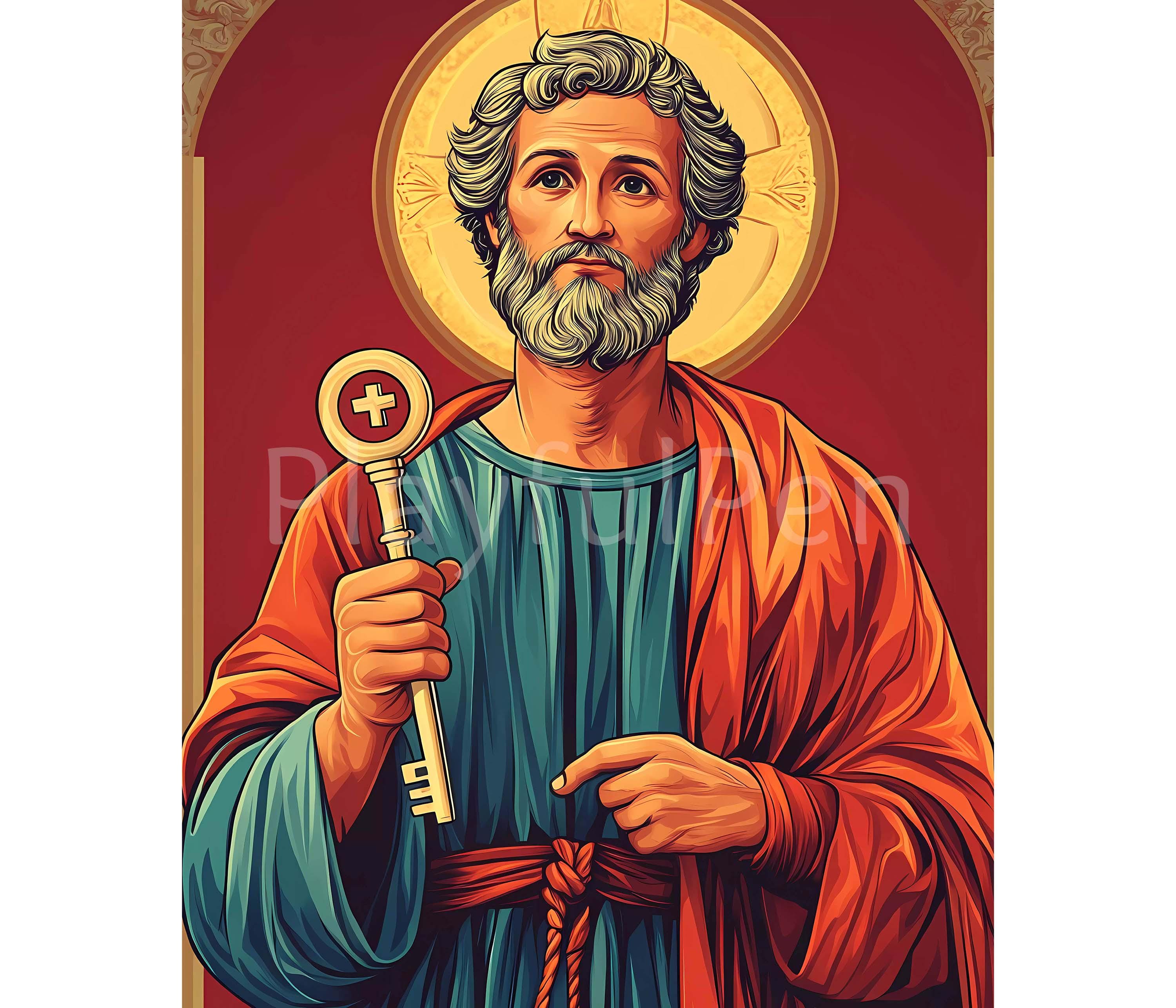 Keys of Saint Peter Printable Wall Art, St Peter Holding the Key to the Kingdom of Heaven ...