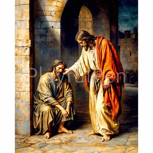Jesus Helping People Wall Art Printable, Jesus Helping Picture Catholic ...