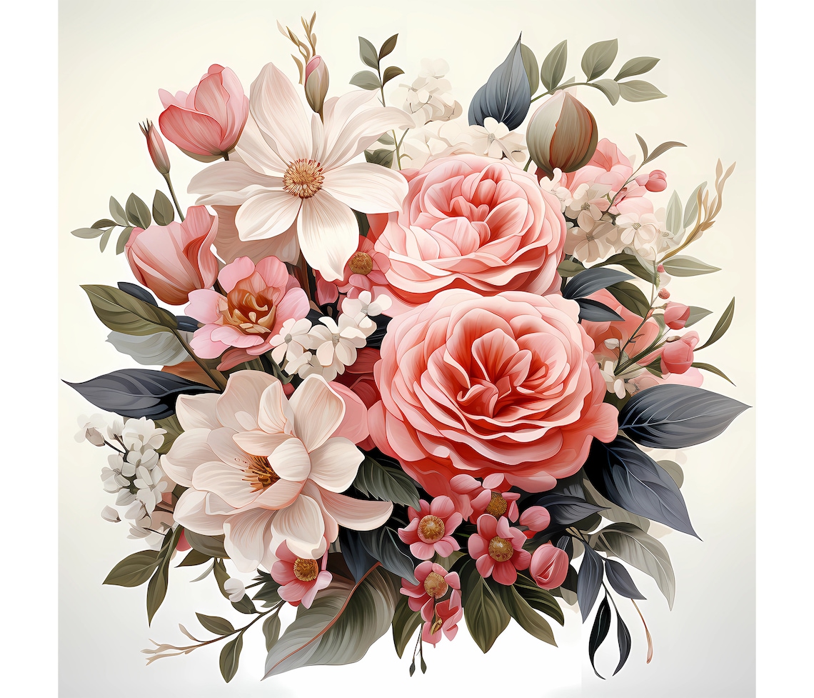 Shabby Chic Flowers Clipart, 8 High Quality Jpgs, Watercolor Pink ...