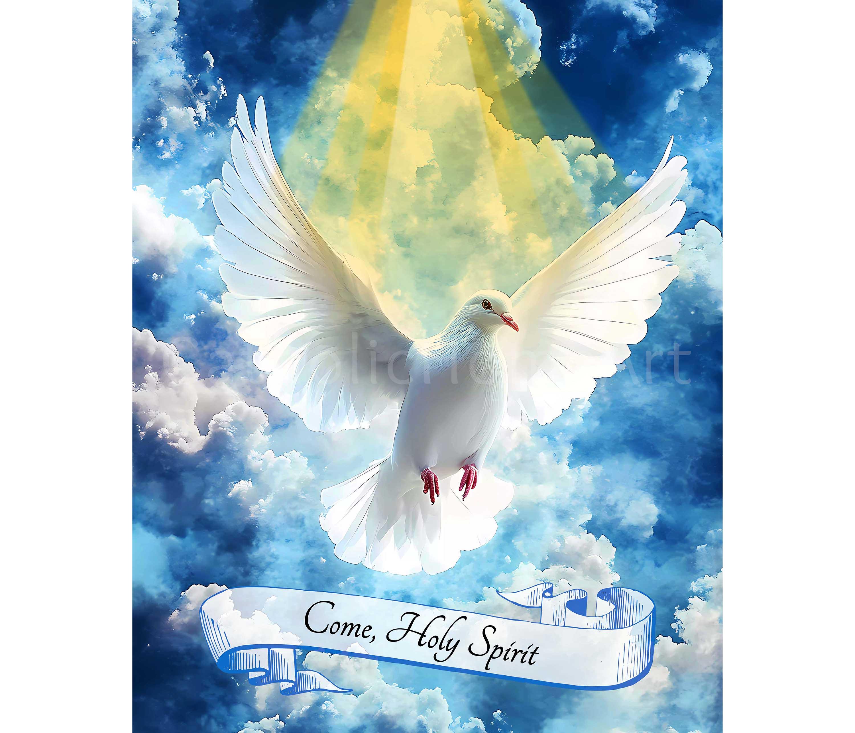 Holy Spirit White Dove Printable Wall Art, Come Holy Spirit Catholic ...
