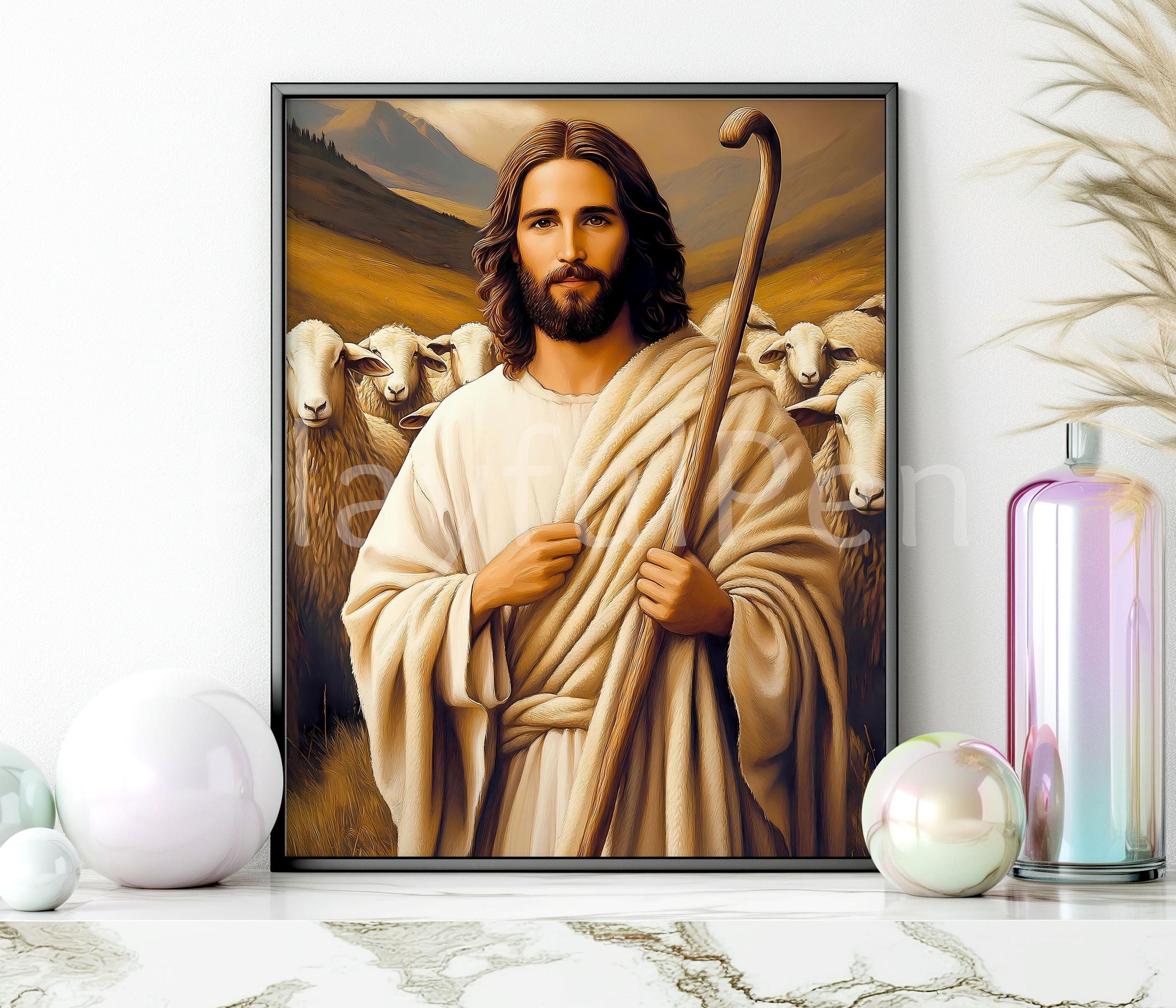 Jesus the Good Shepherd Poster, Jesus With Sheep Printable Wall Art ...