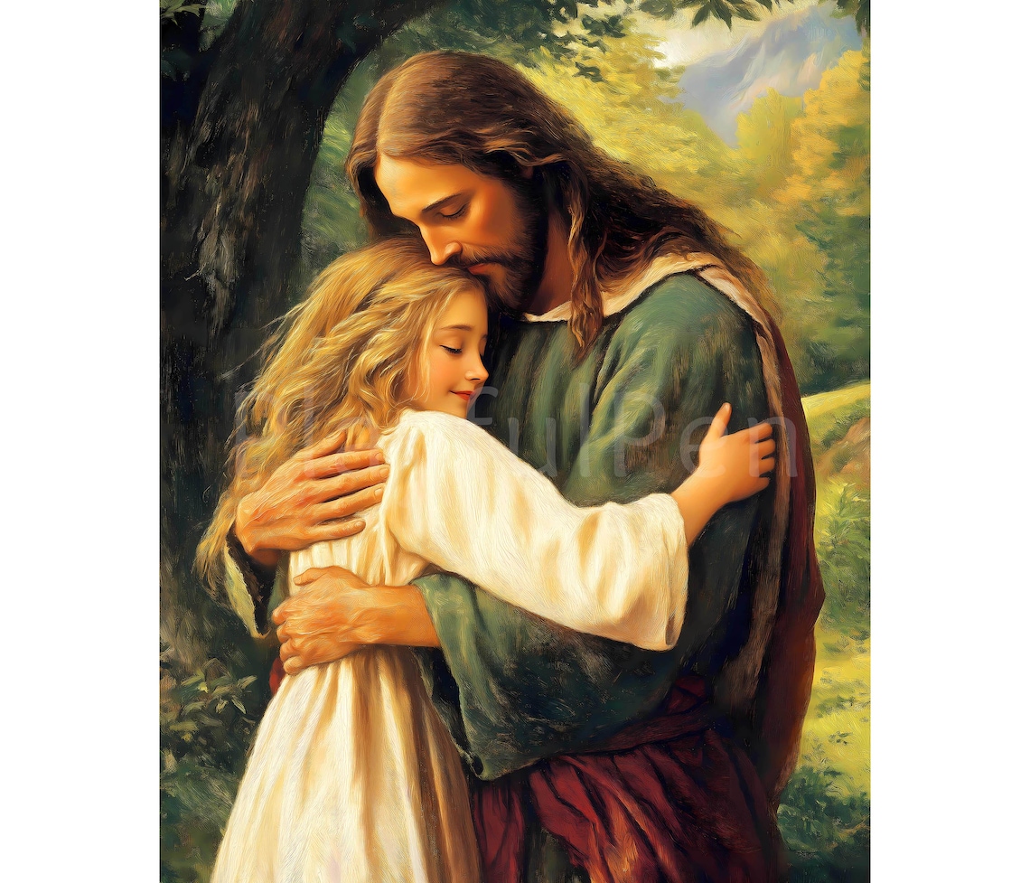 Jesus Hugging a Girl Printable Poster, Jesus Hugging a Child Christian ...