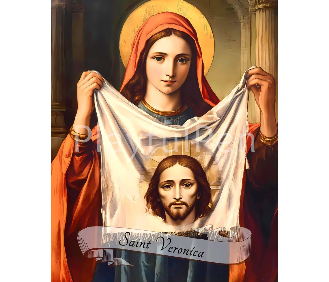 Saint Veronica Wall Art Printable, St Veronica Cloth With Jesus Face ...
