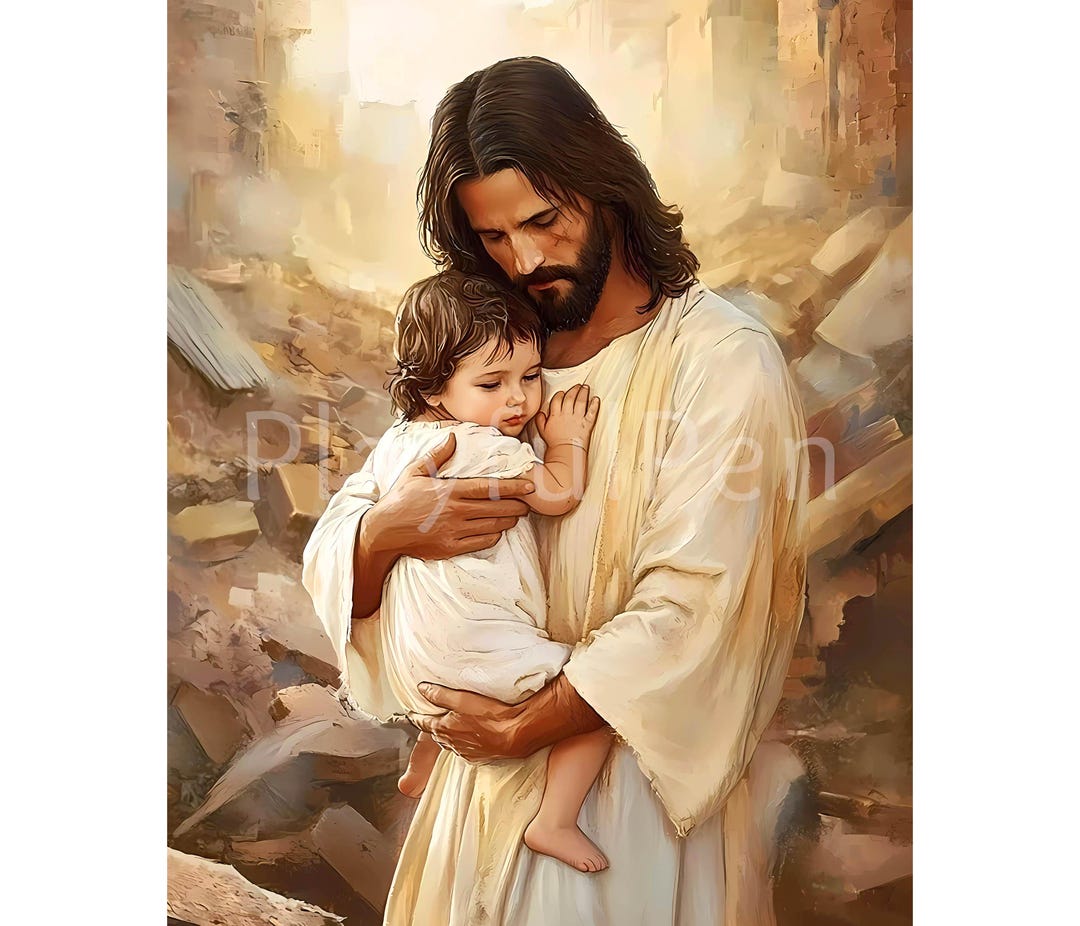 Póster imprimible de Jesús consolando a un niño, arte de pared de Jesús ...