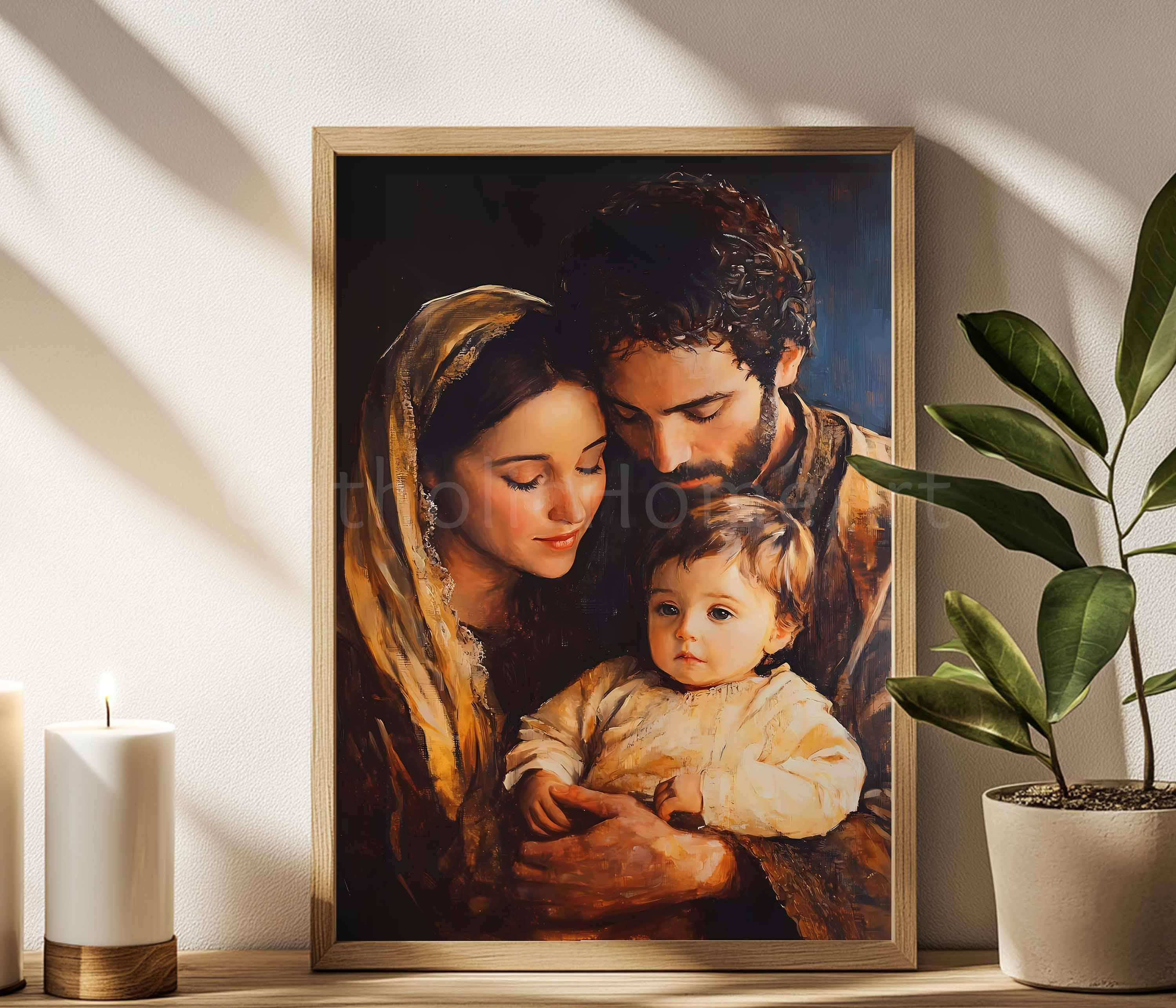 Holy Family Nativity Scene Printable Wall Art Poster, Jesus Mary Joseph ...