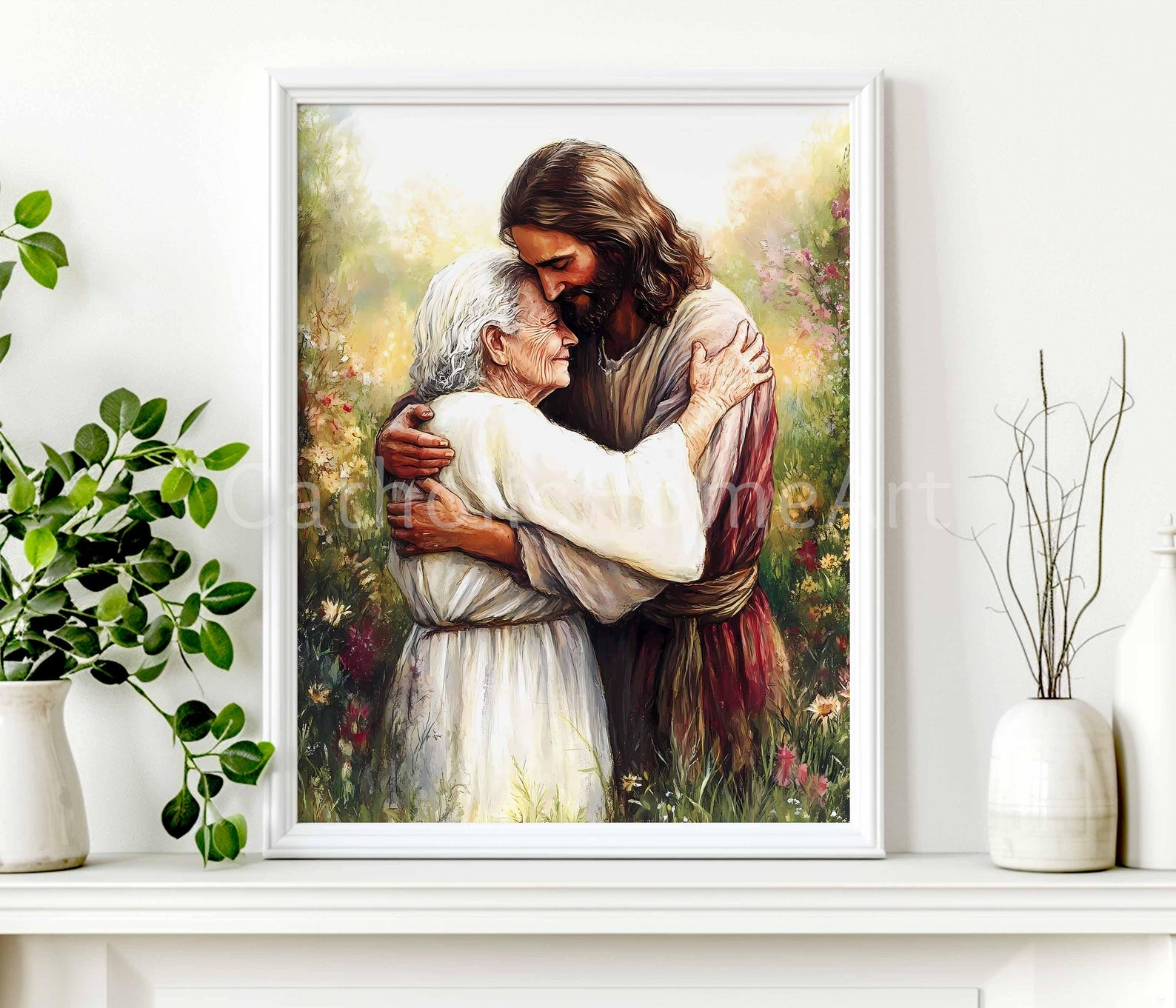 Jesus Comforts Elderly Woman Printable Wall Art, Christ With Grandma ...