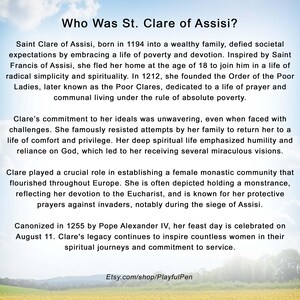 St Clare of Assisi Printable Wall Art Poster, Franciscan Saints ...
