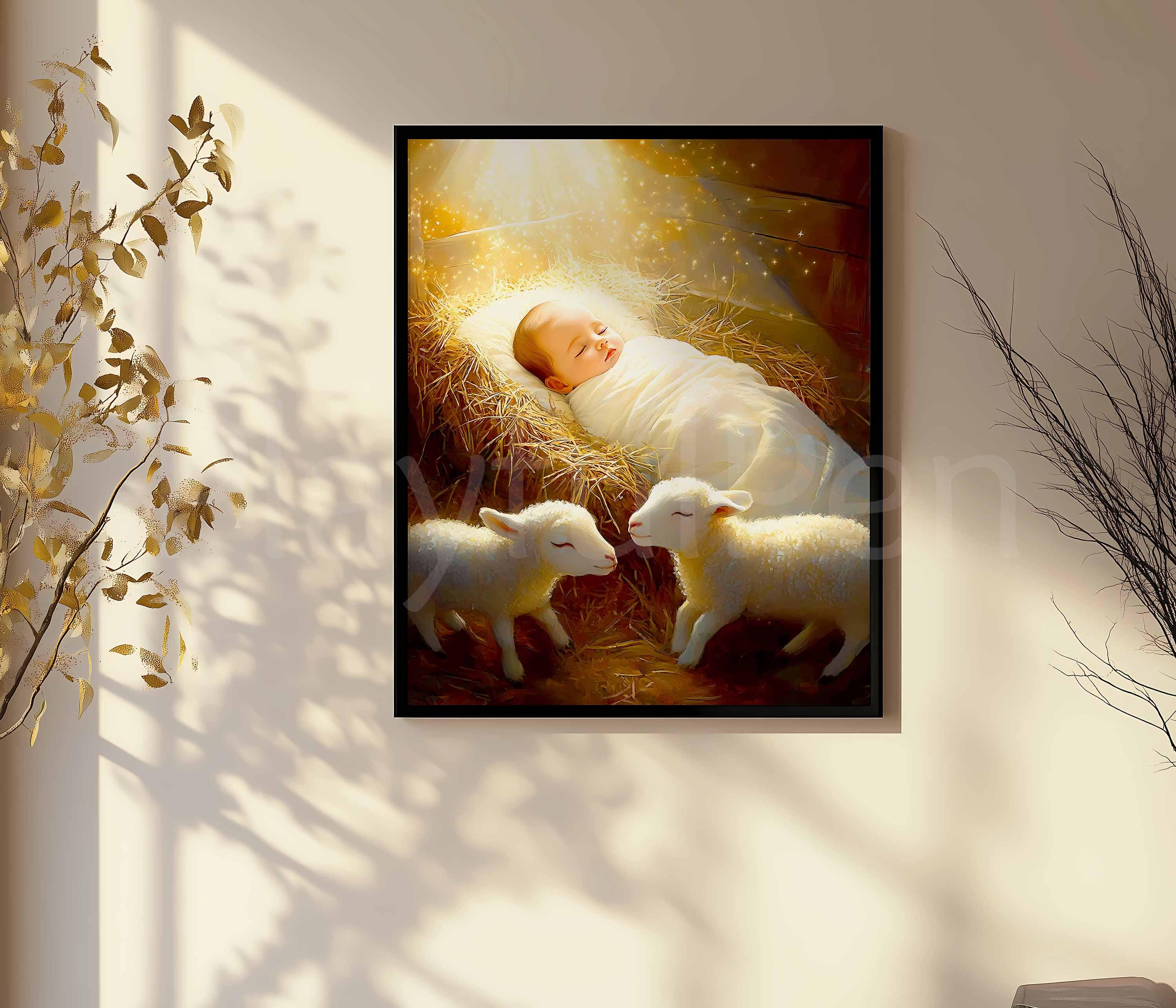 Nativity Scene Wall Art Printable Poster, Baby Jesus in the Manger With ...