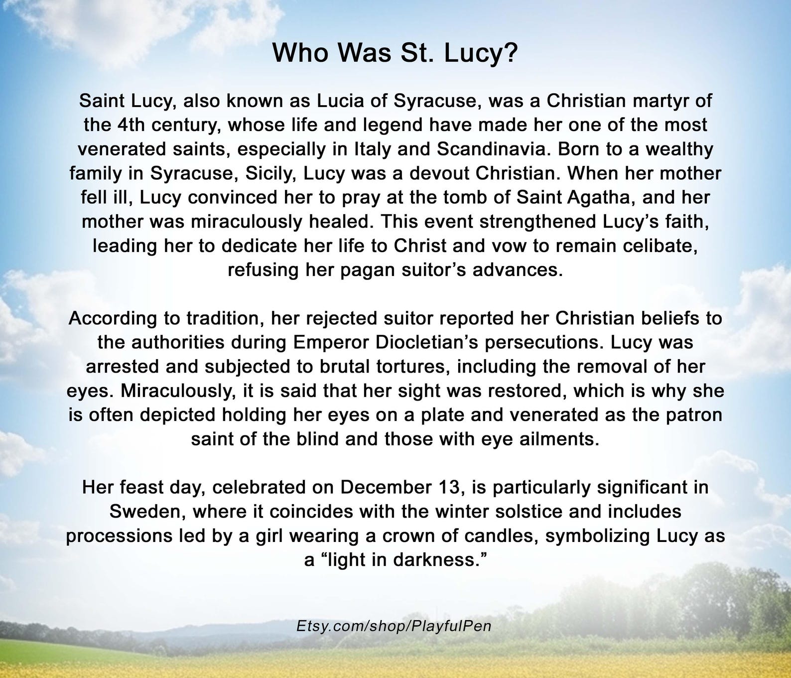 St Lucy Wall Art, Saint Lucia of Syracuse, Catholic Printable Poster ...