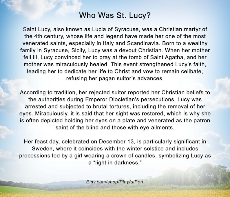 St Lucy Wall Art, Saint Lucia of Syracuse, Catholic Printable Poster ...