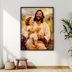 Jesus With a Child Wall Art Printable, Jesus With a Boy, Smiling Jesus ...