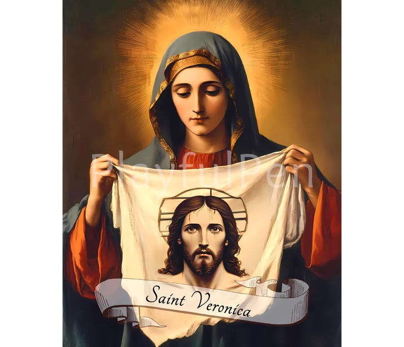 Saint Veronica Wall Art Printable, St Veronica Cloth With Jesus Face ...