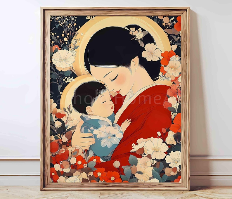 Japanese Mary and Baby Jesus Printable Wall Art, Eastern Asian Madonna ...