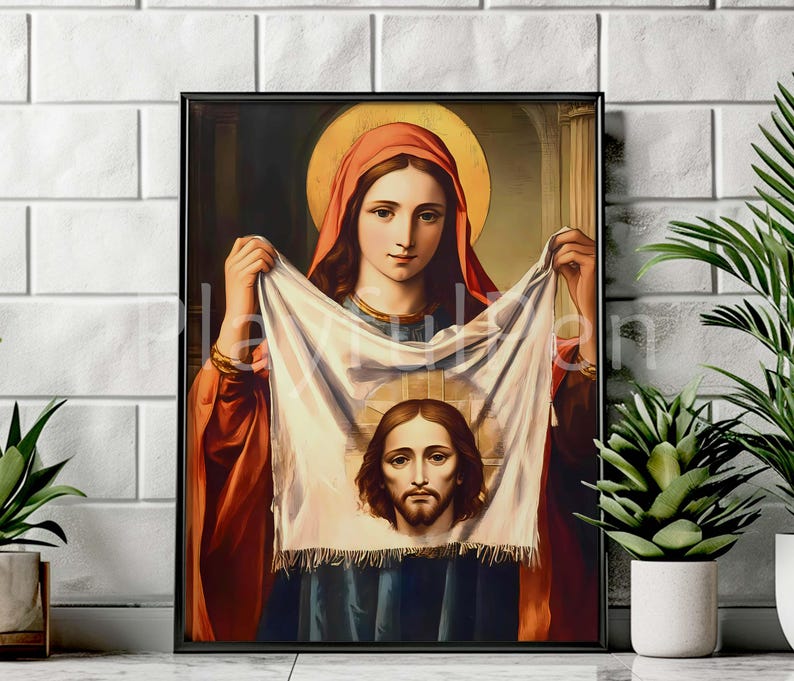 Saint Veronica Wall Art Printable, St Veronica Cloth With Jesus Face ...