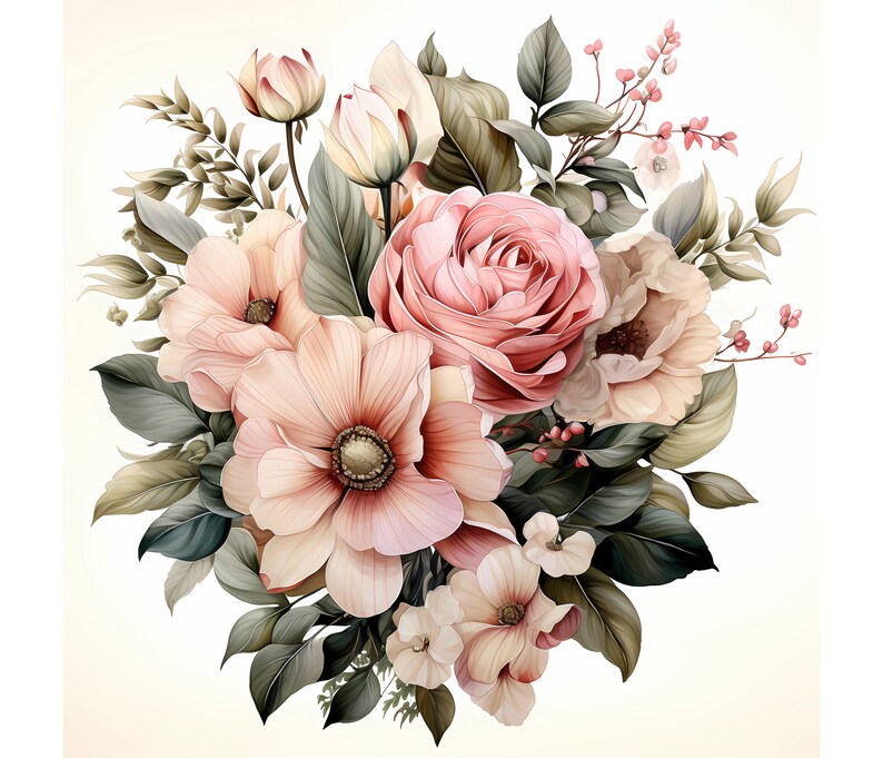 Shabby Chic Flowers Clipart, 8 High Quality Jpgs, Watercolor Pink ...