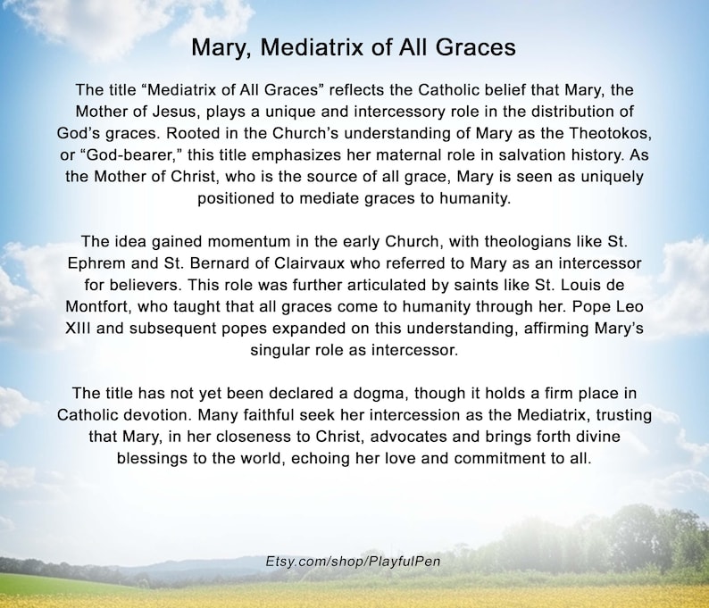 Our Lady of Grace Wall Art Printable, Mary Mediatrix of All Graces ...