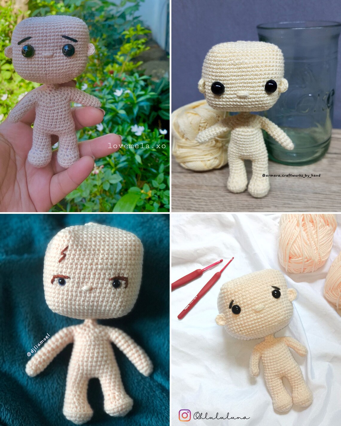 Square-head Chibi Amigurumi Body Base - Etsy