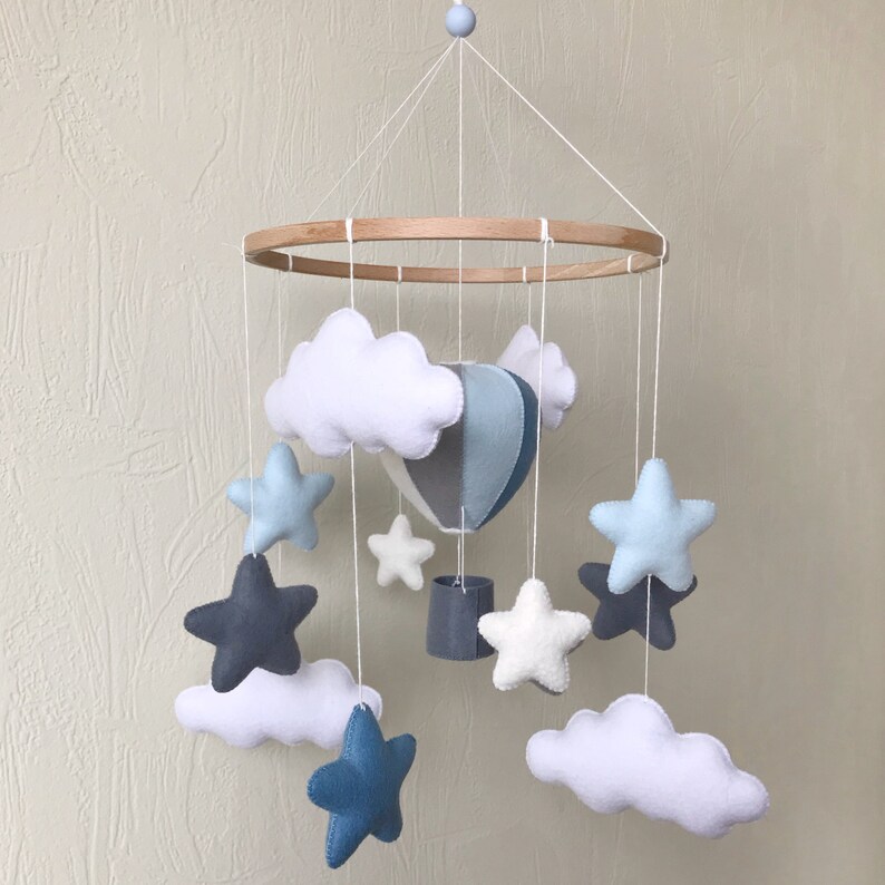 Crib Mobile Hot Air Balloon. Baby Boy Nursery Blue Gray Stars - Etsy