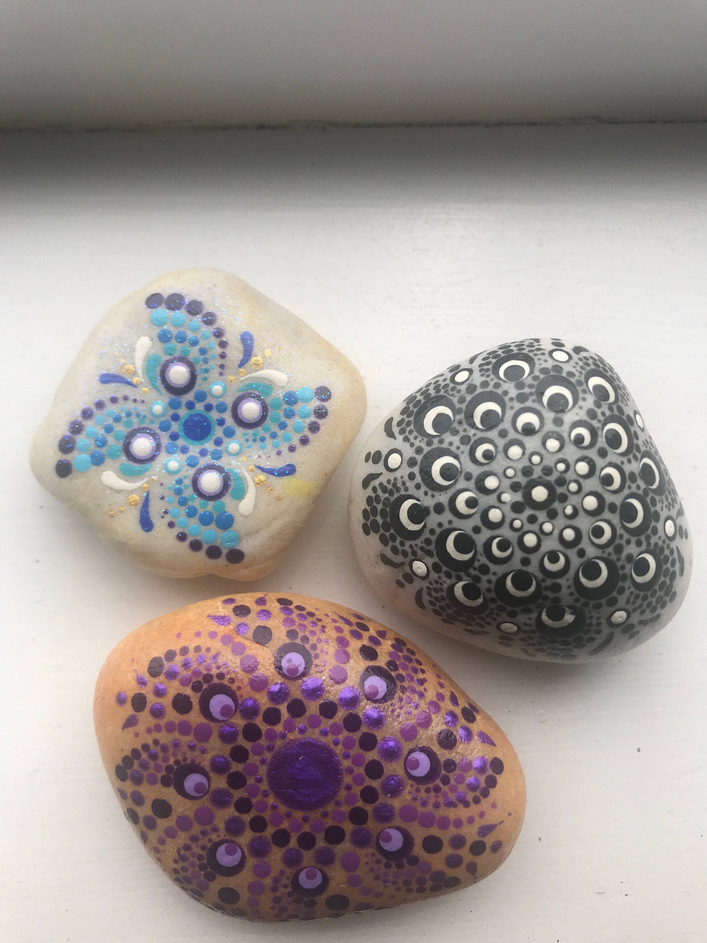 3 Small Hand Painted Dot Art Rocks Various Colors - Etsy