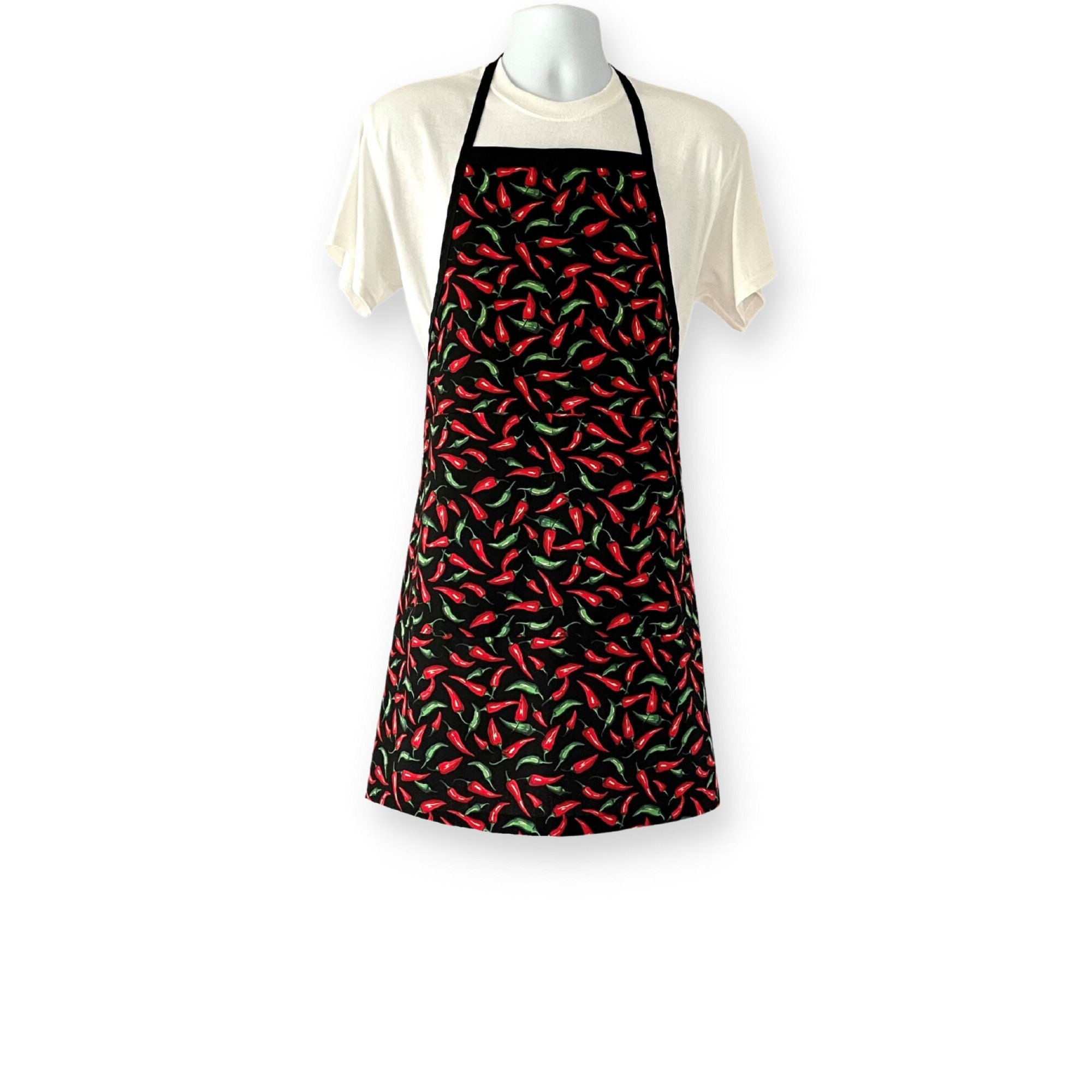 Chili Pepper Apron, Gourmet Cooking Apron, Hot Peppers Bib Apron, Tex ...