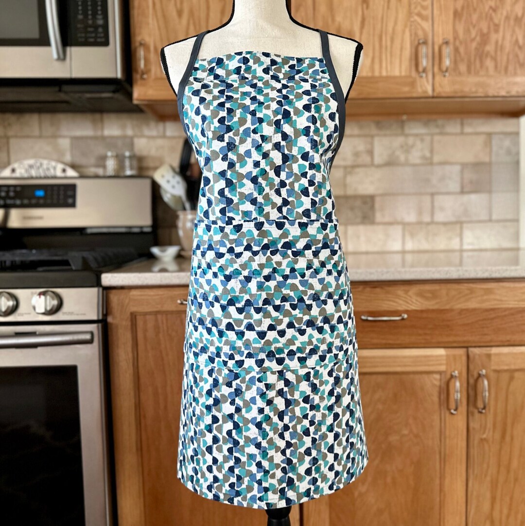 Blue Art Deco Apron Pebble Print Gray Ties - One of A Kind Design ...