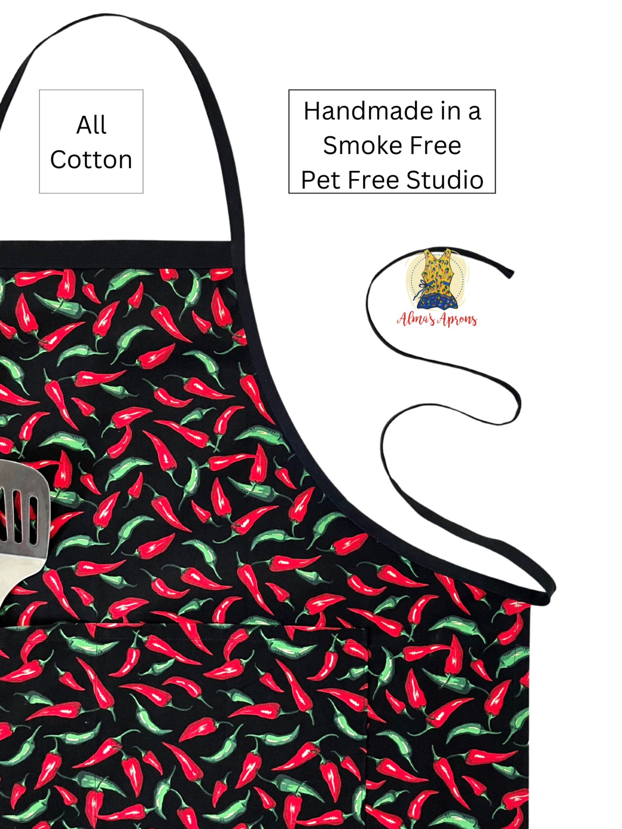 Chili Pepper Apron, Gourmet Cooking Apron, Hot Peppers Bib Apron, Tex ...
