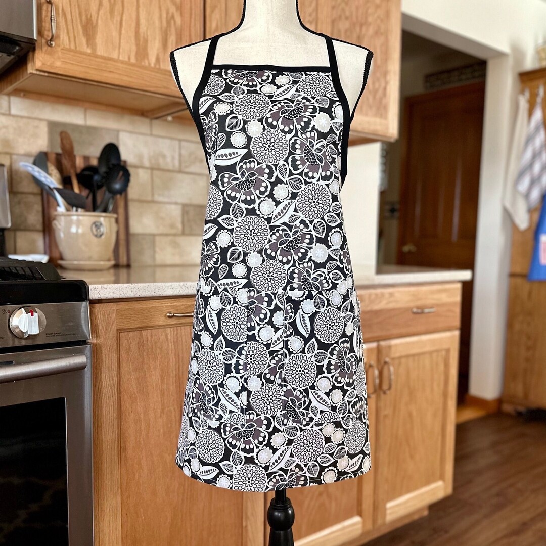 Vintage Floral Adult Bib Apron, Elegant Black Design, 70's Boho Vibes ...