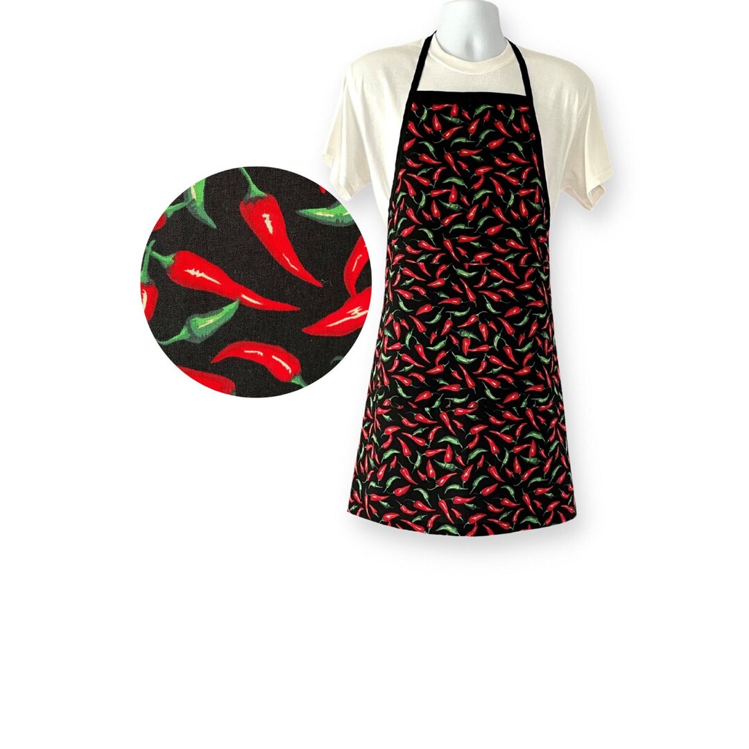 Chili Pepper Apron, Gourmet Cooking Apron, Hot Peppers Bib Apron, Tex ...