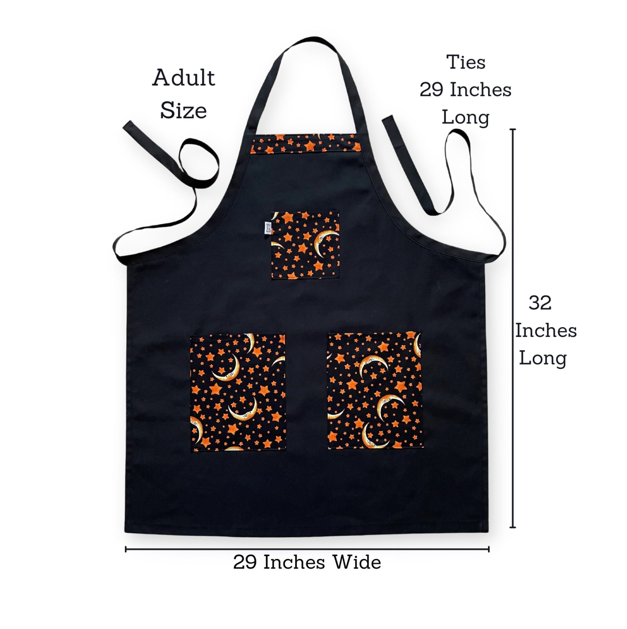 Black Bib Apron, Unisex Apron With Moon & Stars Accents One of A Kind ...
